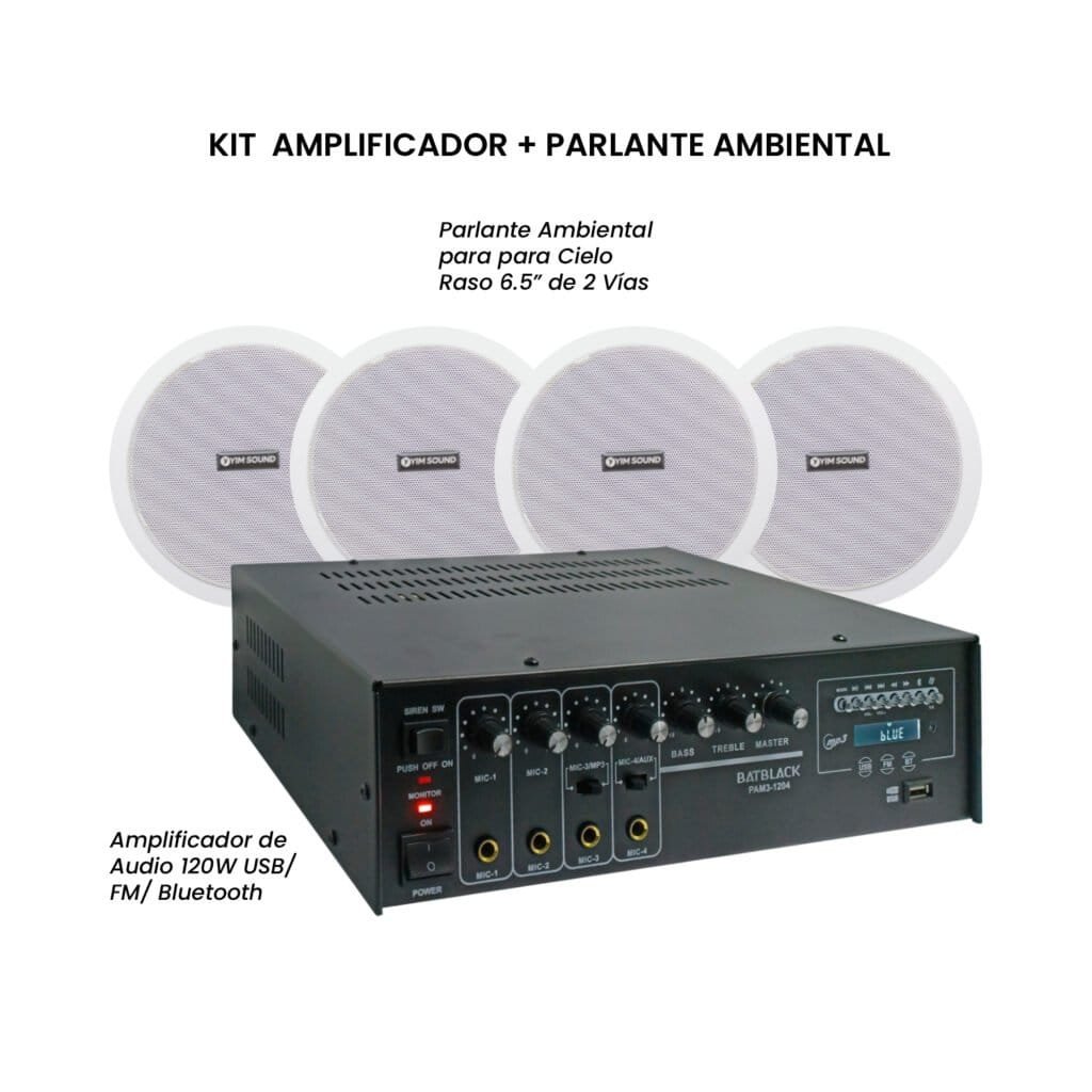 Kit Amplificador de Audio 120W + Parlante Ambiental 6.5” KIT-PAM3-1204 ...